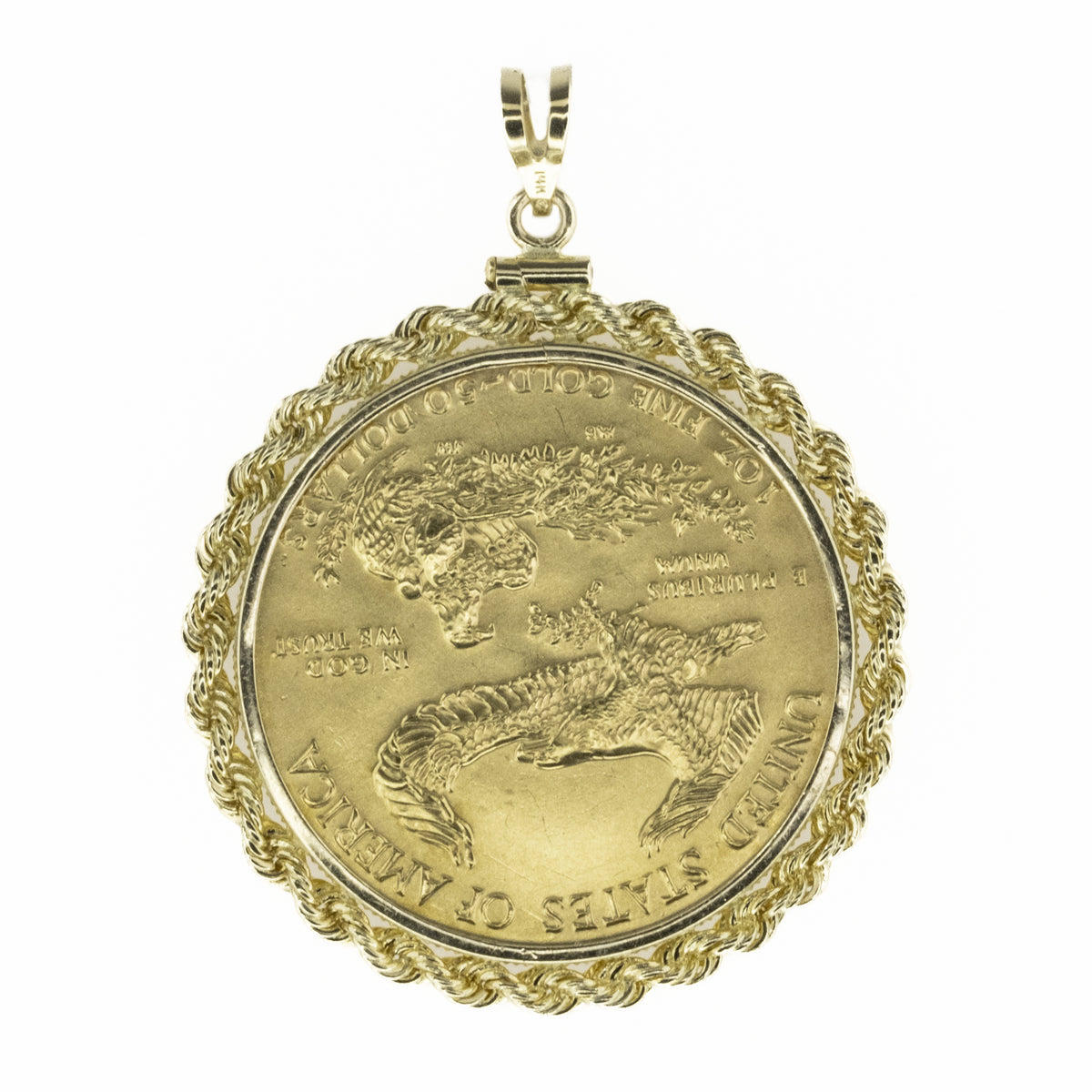 1oz Gold American Eagle Liberty Coin 1987 Rope Bezel Pendant with 16 ...