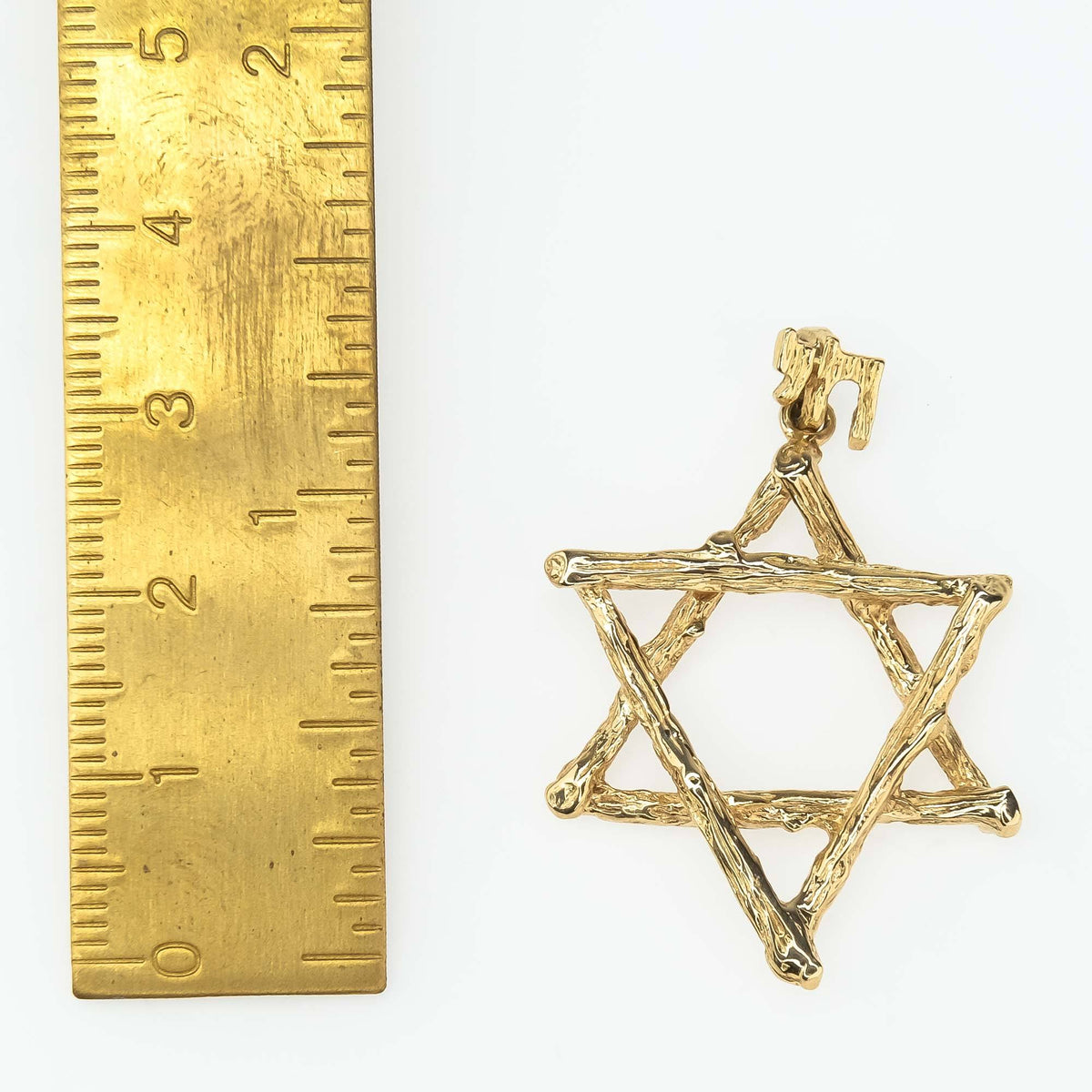 Textured Tree Branch Star of David with Chai Bail Pendant in 14K Yellow ...